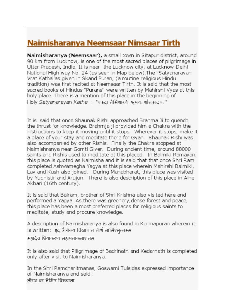 Naimisharanya Neemsaar Nimsaar Tirth | PDF | Hindu Mythology | Hindu ...