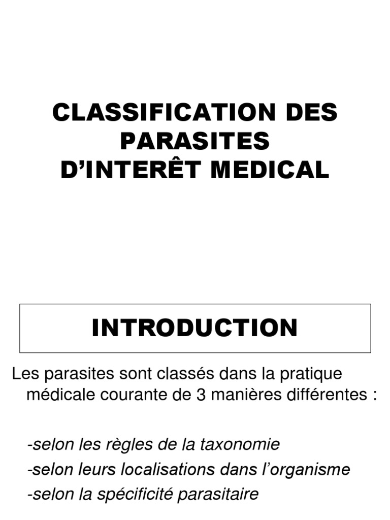 Cours EM1 N°3 Classif des parasites | Taxonomie (Biologie) | Organismes