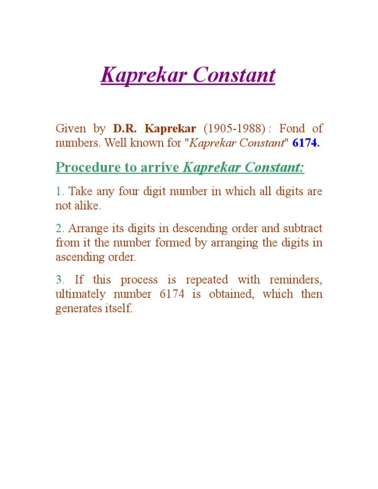 Kaprekar Constant Pdf