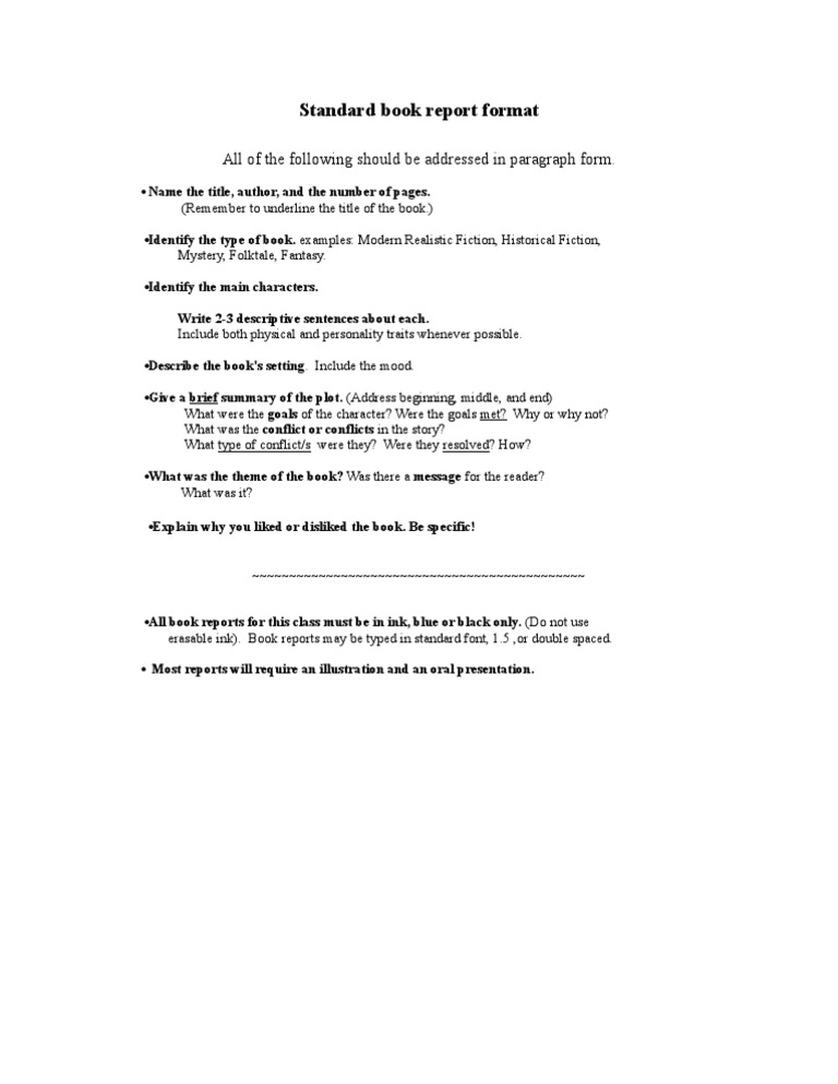 Standard Book Report Guidelines | PDF