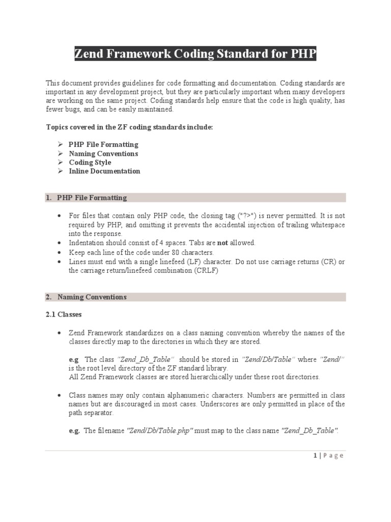Zend Framework Coding Standard For Php Pdf Php Bracket 6952
