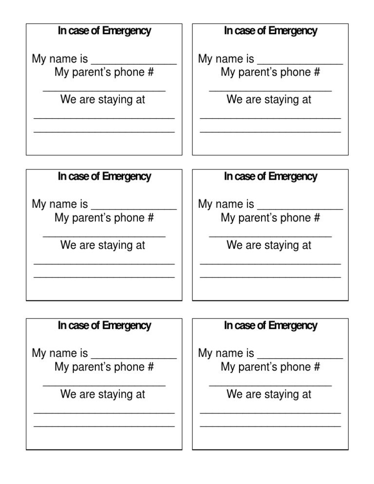 Emergency Contact Travel Card | PDF