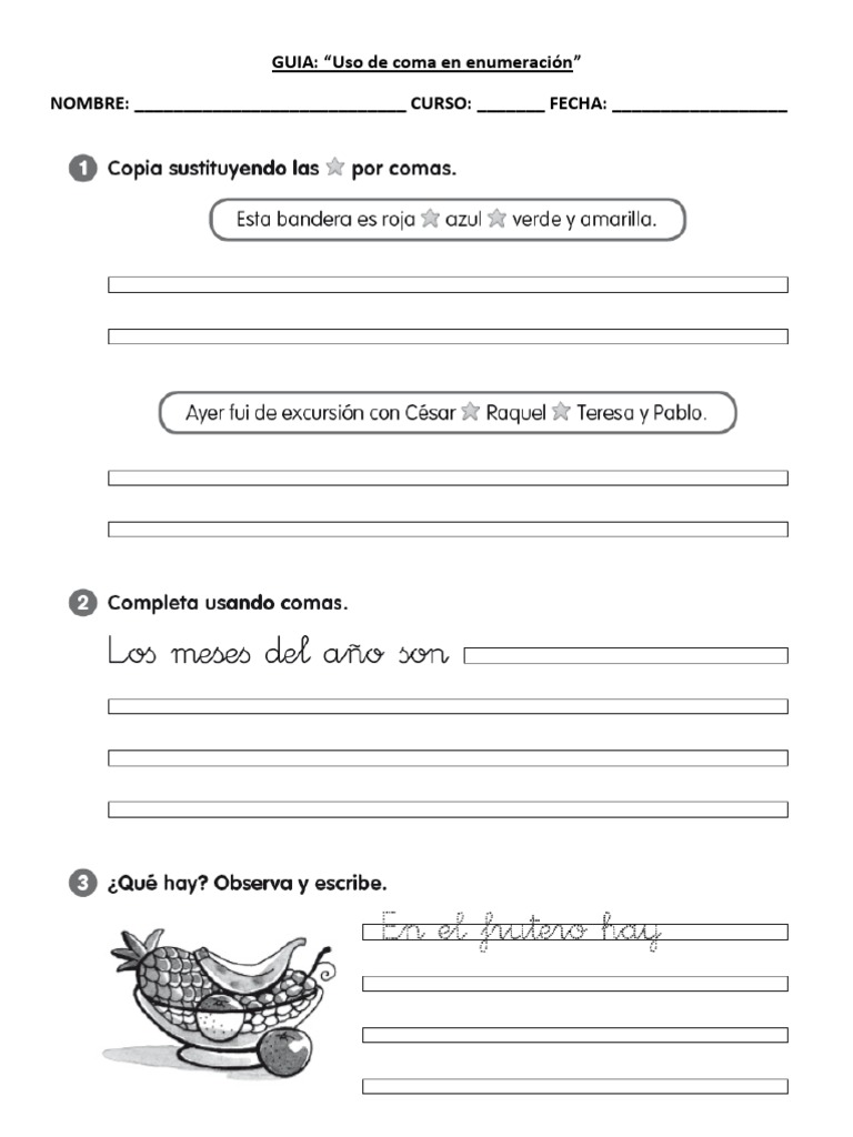 Guia Lenguaje Uso de Coma en Enumeración | PDF | Métodos y materiales de enseñanza | Arte