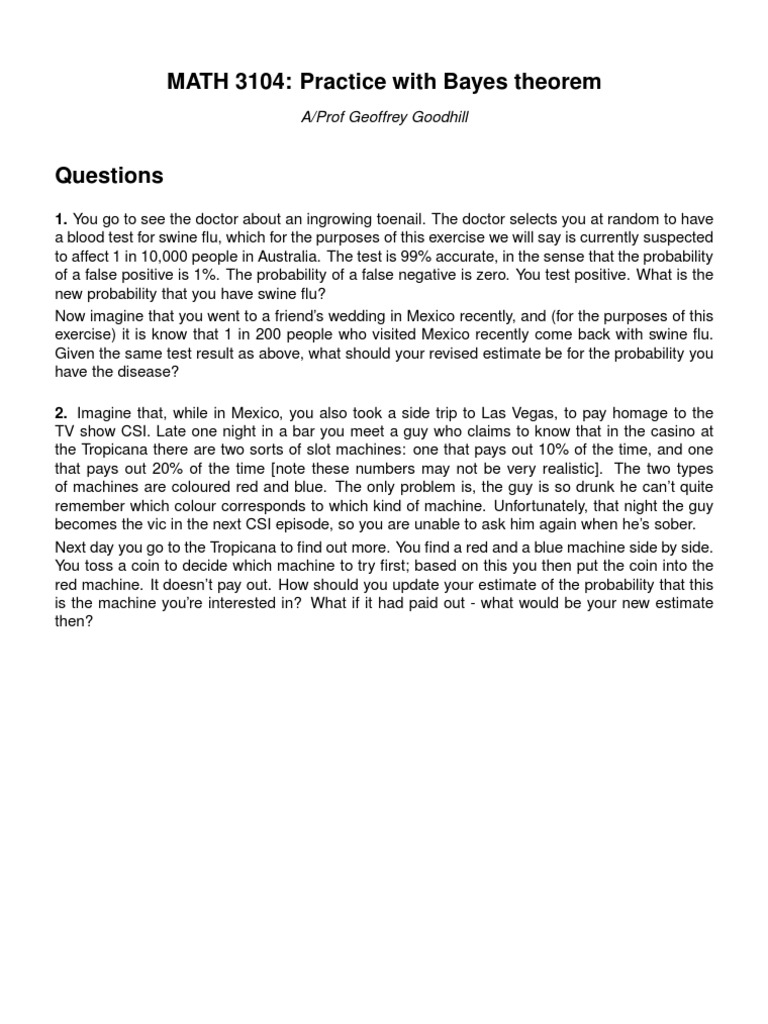 Bayes Theorem Practice Problems | PDF