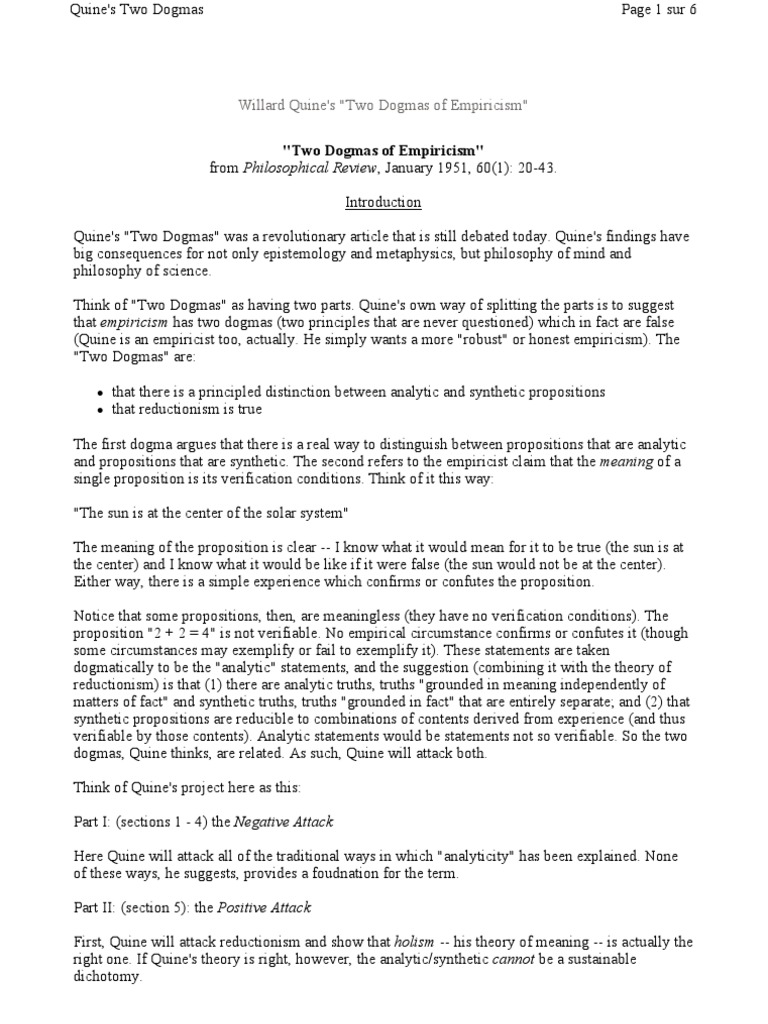 Quine Review of Two Dogmas of Empiricism | PDF | Logical Truth | Definition