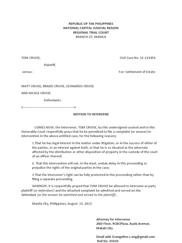 Motion To Intervene | PDF | Intervention (Law) | Lawsuit
