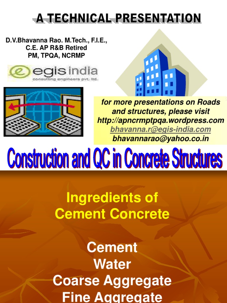 Construction and Quality Control For Concrete Structures by D.v ...