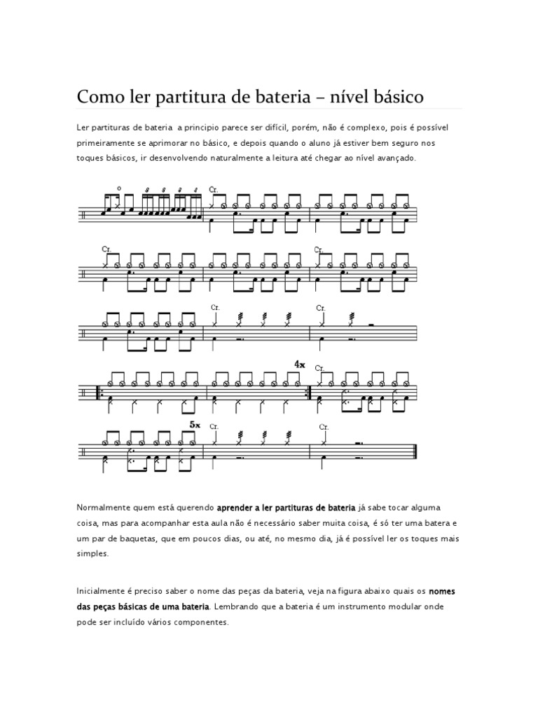 Como Ler Partitura de Bateria | PDF | Bateria (instrumento) | Lazer