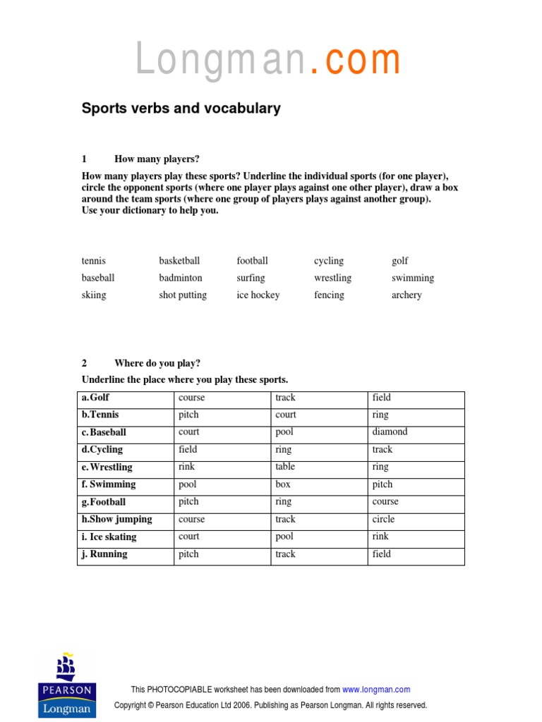 Sports - Vocab - Worksheet 8th Grade | PDF | Rugby Union | Pitcher