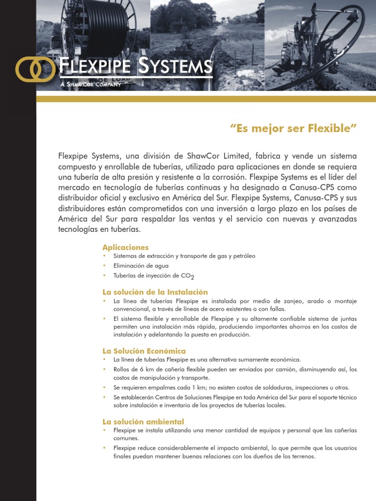 Flexpipe Product Brochure Spanish | PDF | Tubería (transporte de fluidos) | Industrias