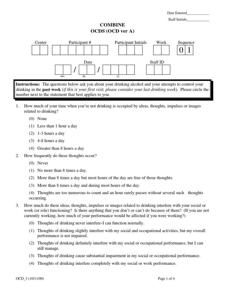 OCD and Alcohol Consumption Assessment | PDF | Obsessive–Compulsive ...