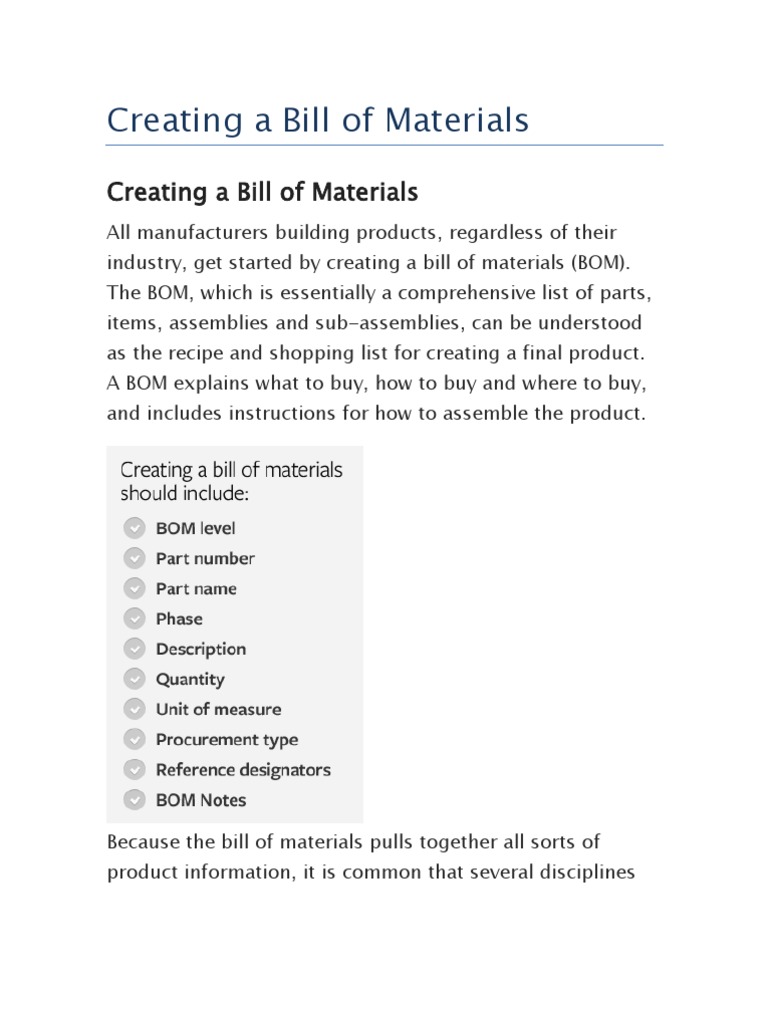 Creating A Bill of Materials | PDF | Industries | Production And ...