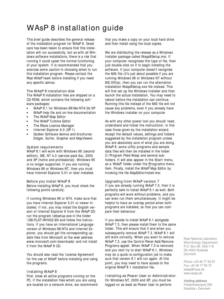WAsP 8 Installation Guide | PDF | Installation (Computer Programs ...