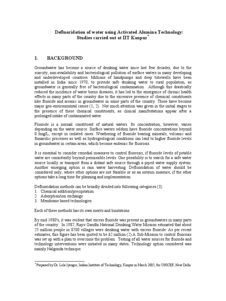 Activated Alumina for Water Defluoridation | PDF | Science ...