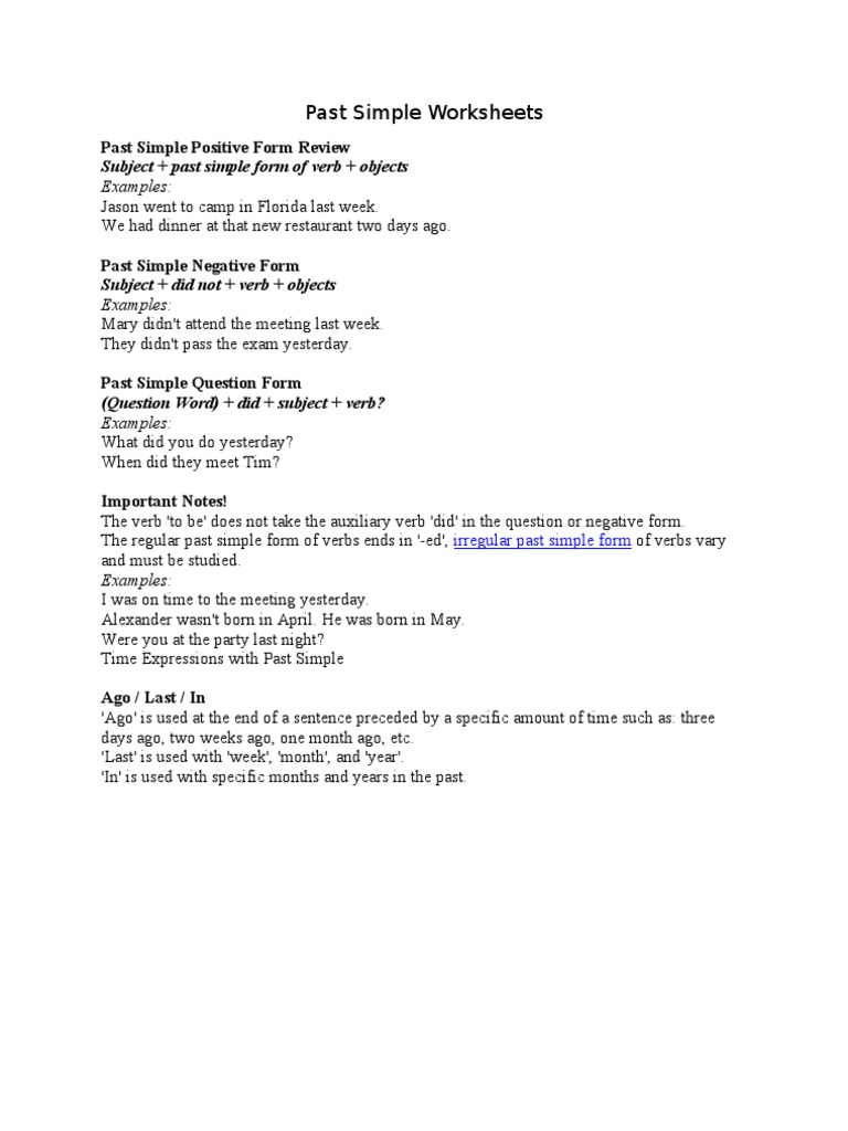 Past Simple | PDF | Verb | Subject (Grammar)