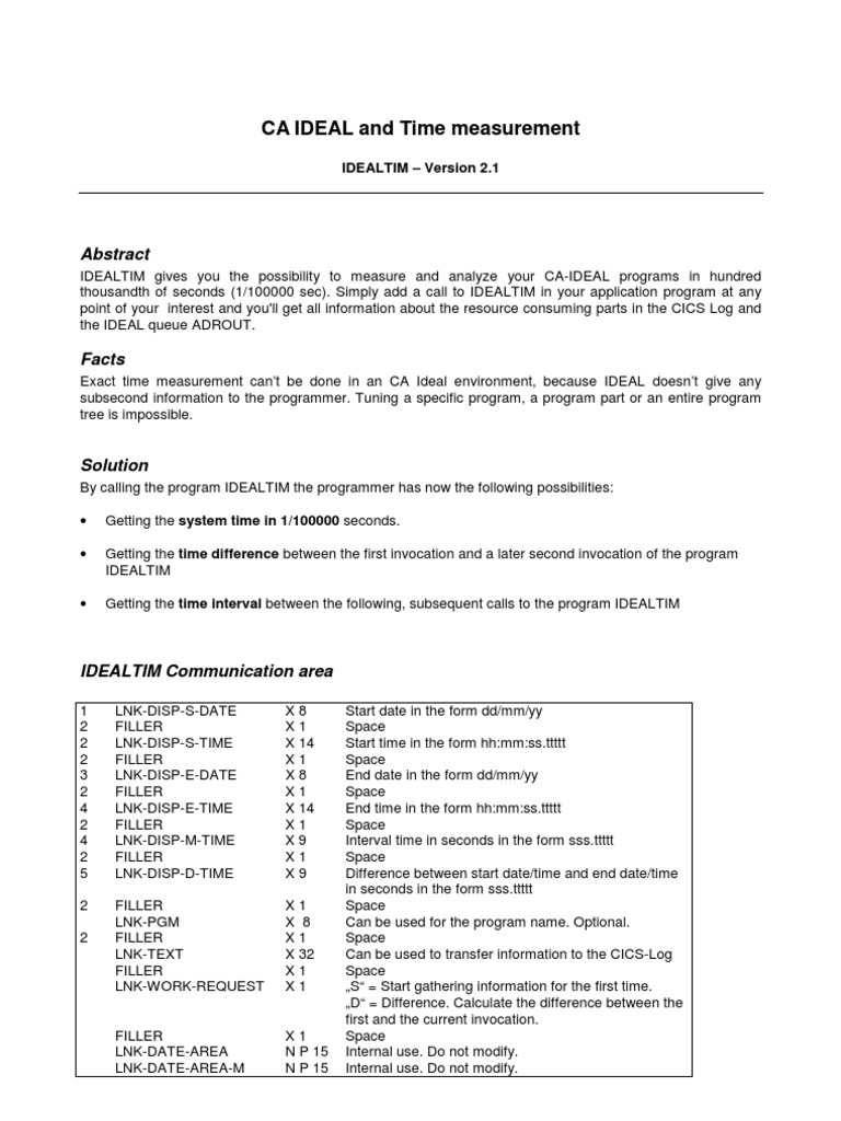 CA IDEAL and Time measurement optimization | PDF | Subroutine | Time