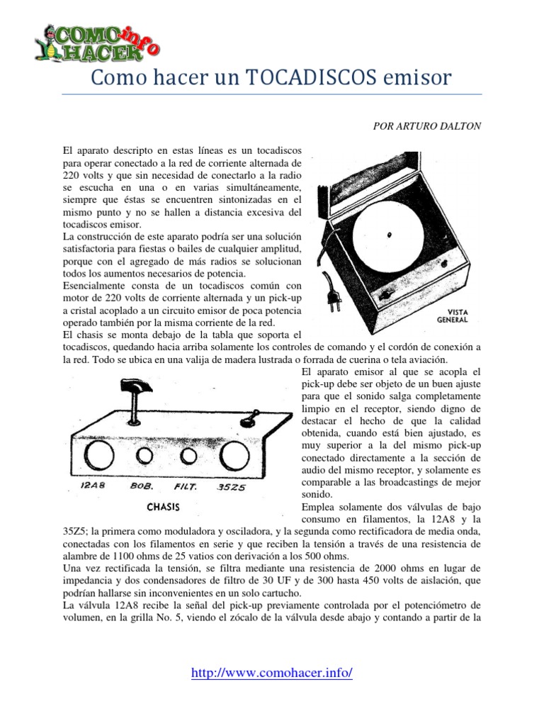 Como Hacer Un TOCADISCOS Emisor | PDF | Corriente eléctrica | Inductor
