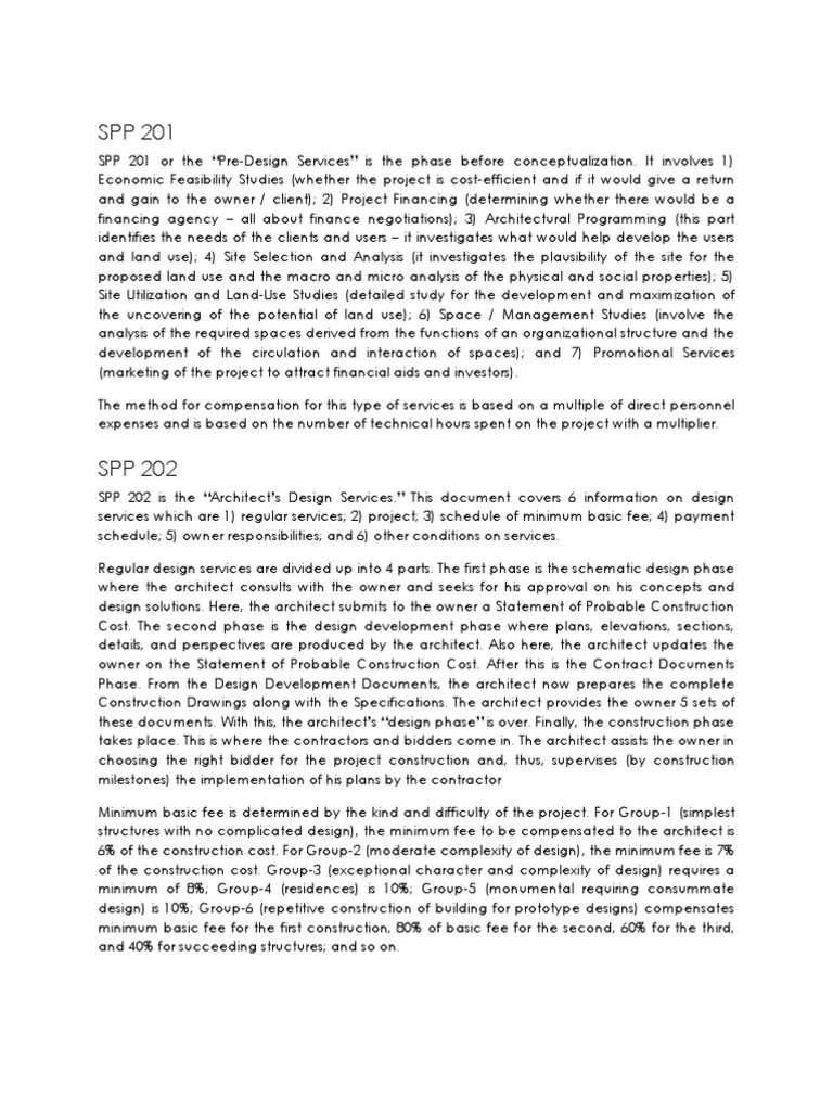 SPP 201 and SPP 202 - Pre-Design and Design Services Phases | PDF | Architect | Feasibility Study