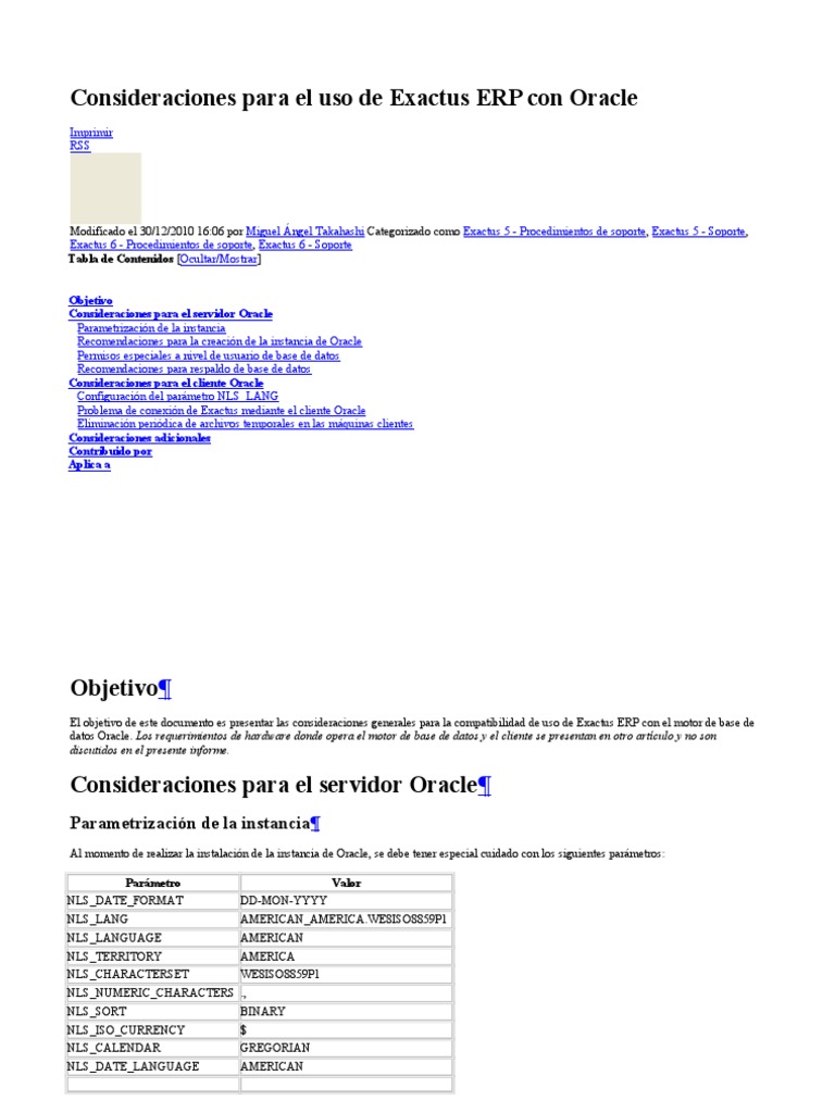 Consideraciones para El Uso de Exactus ERP Con Oracle | PDF | Registro ...