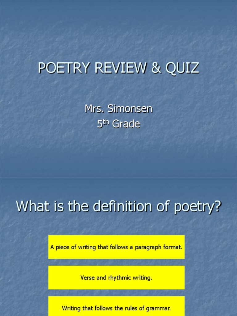 5th Grade Poetry Review & Quiz | PDF | Poetry | General Fiction