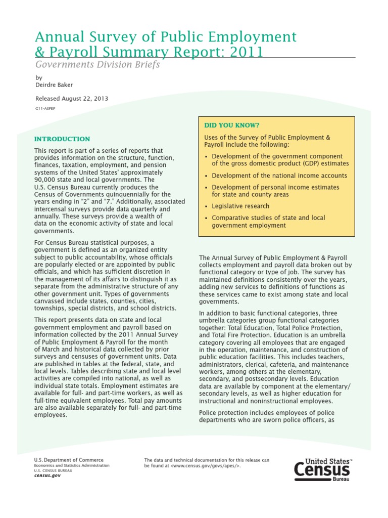 US Census Bureau 2011 Summary Report | PDF | Part Time Contract ...