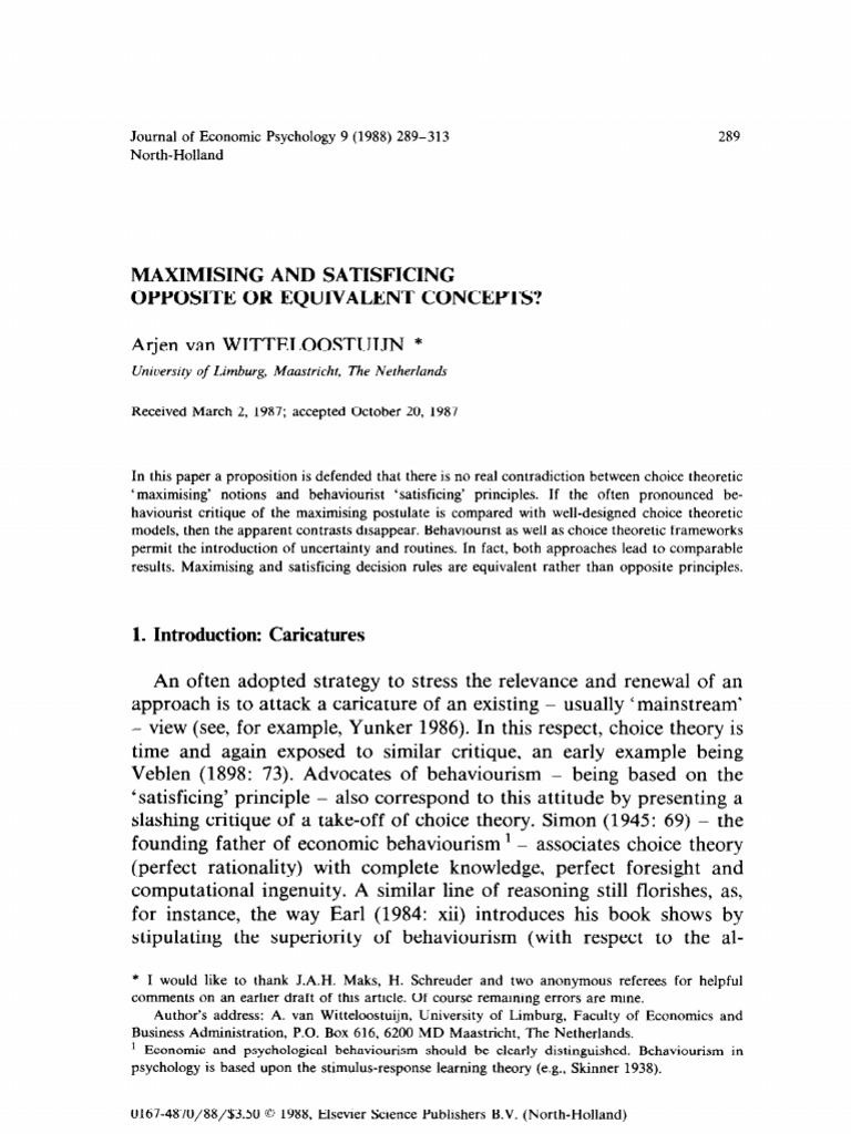 Simons Profit N Satisficing Theory | PDF | Rationality | Economics