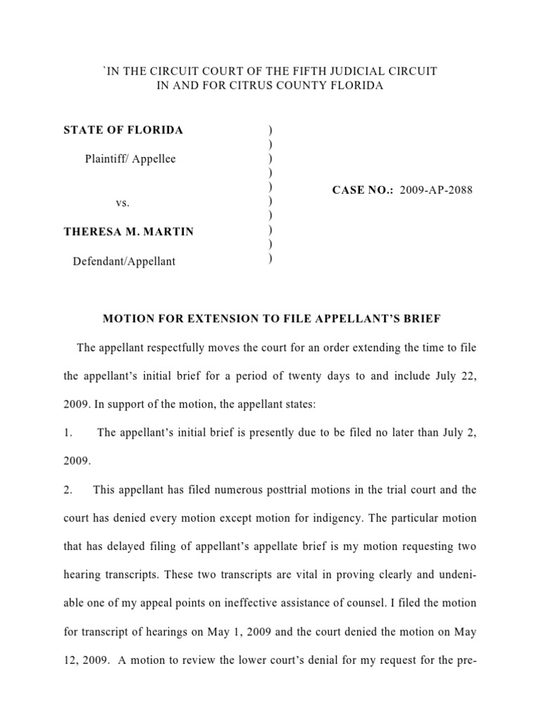 Cc-Motion For Extension To File Brief | PDF | Brief (Law) | Wisconsin ... Cc-Motion For Extension To File Brief | PDF | Brief (Law) | Wisconsin ...