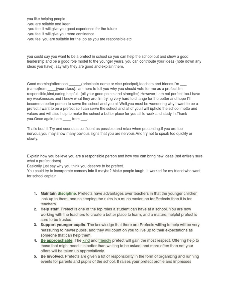Reasons to Become a School Prefect | PDF | Teachers | Cognitive Science