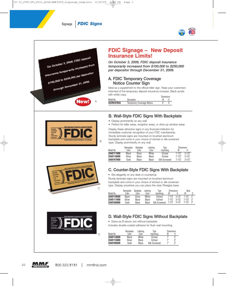 FDIC Signage - New Deposit Insurance Limits! | PDF | Federal Deposit ...