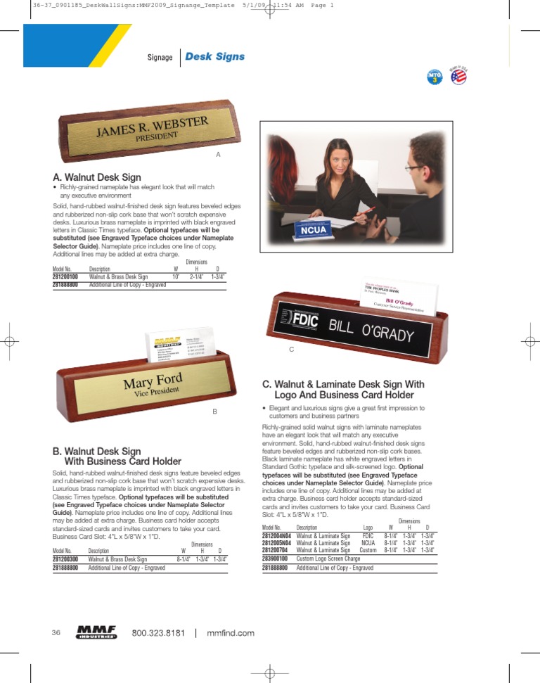 Desk Signs: A. Walnut Desk Sign | PDF
