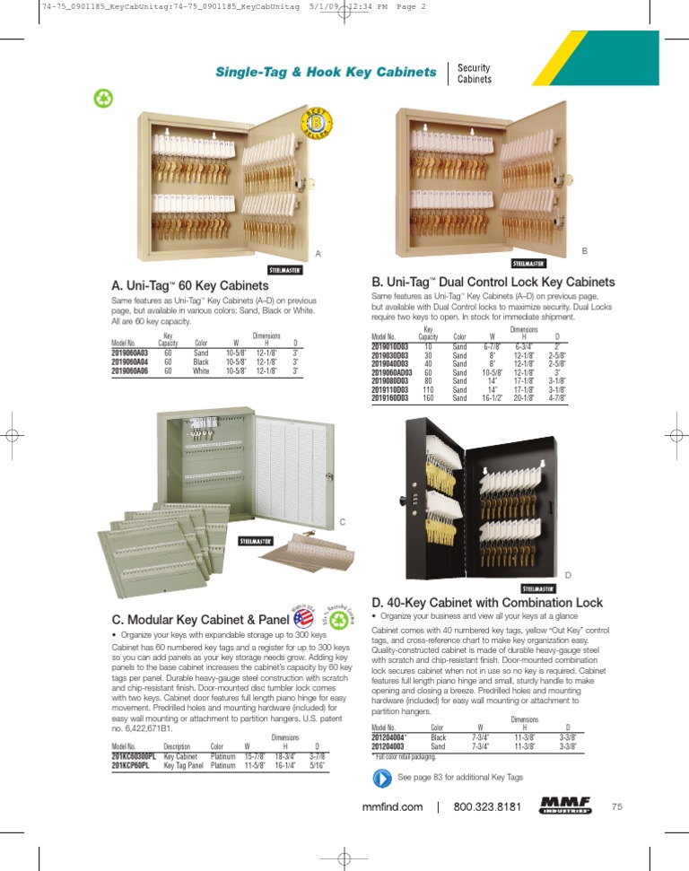 Single-Tag & Hook Key Cabinets: B. Uni-Tag Dual Control Lock Key ...