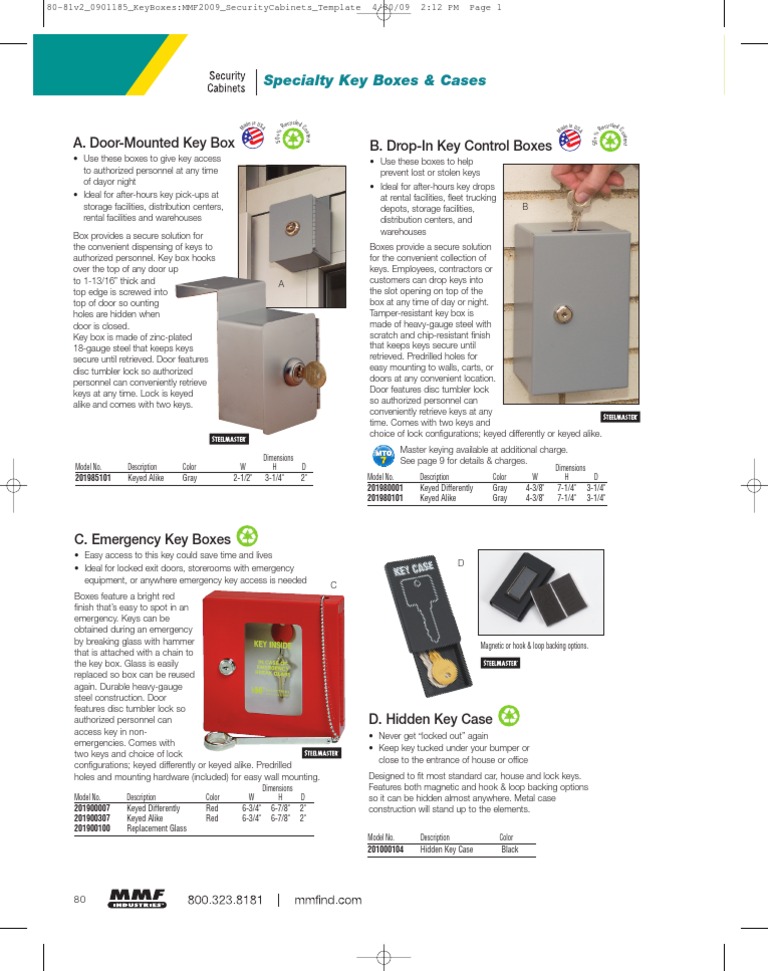 A. Door-Mounted Key Box B. Drop-In Key Control Boxes | PDF | Lock ...