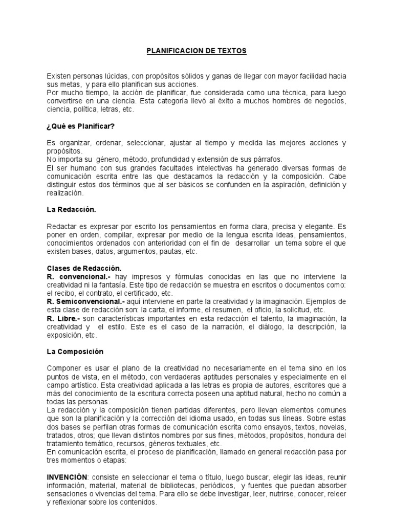 Planificación de Textos | PDF | Creatividad | Planificación
