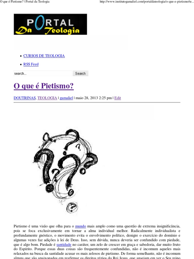 O Que É Pietismo - Portal Da Teologia PDF | PDF | Purgatório | Jesus