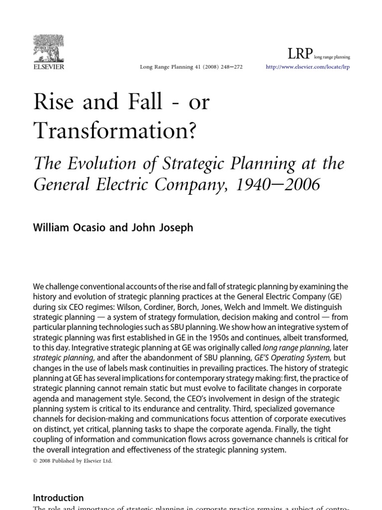 The Evolution of Strategic Planning at The General Electric Company ...