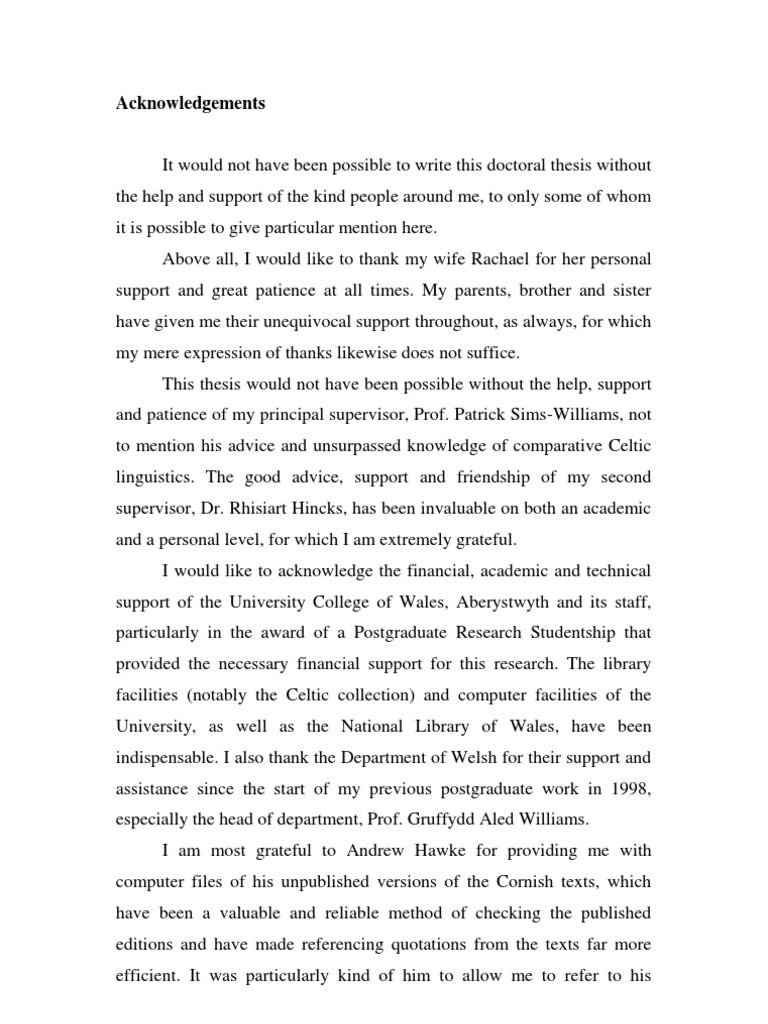 Acknowledgement Sample | PDF | Wales | Postgraduate Education