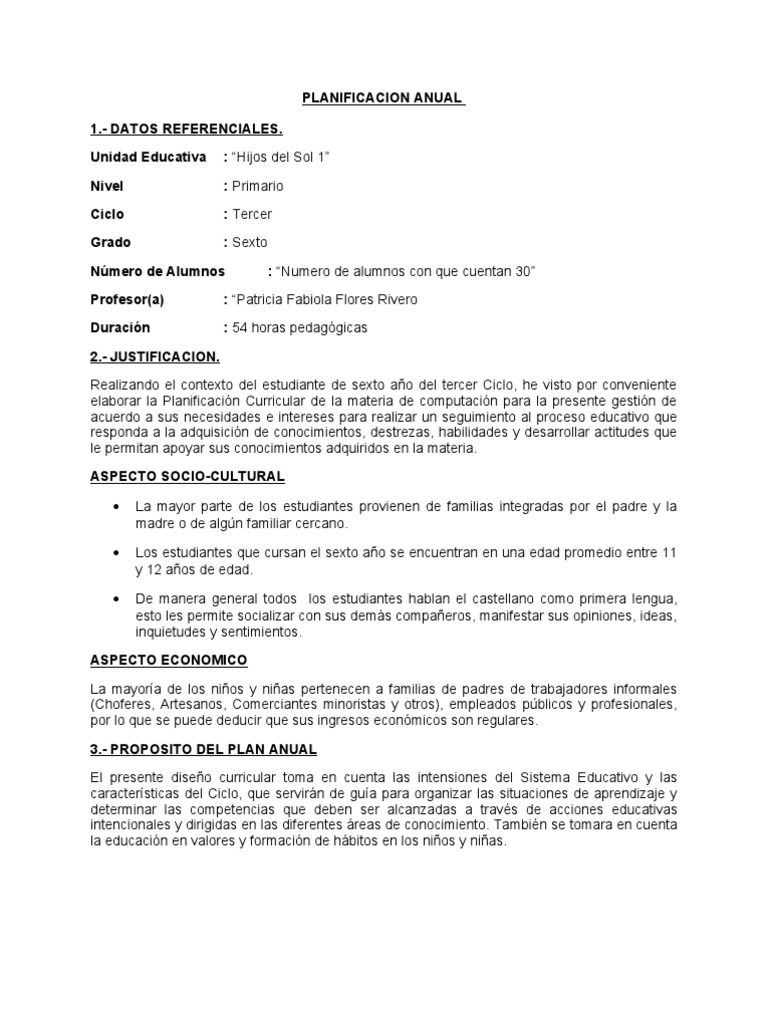 PLANIFICACIÓN PEDAGÓGICA anual | PDF | Microsoft Office | Microsoft