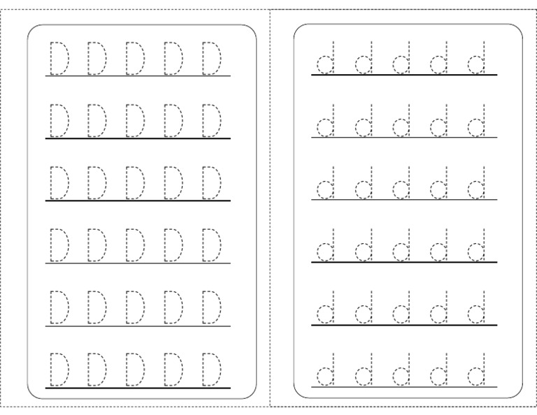 Trazando La Letra D Trazar Letras. Practica De La Escritura. Hoja De