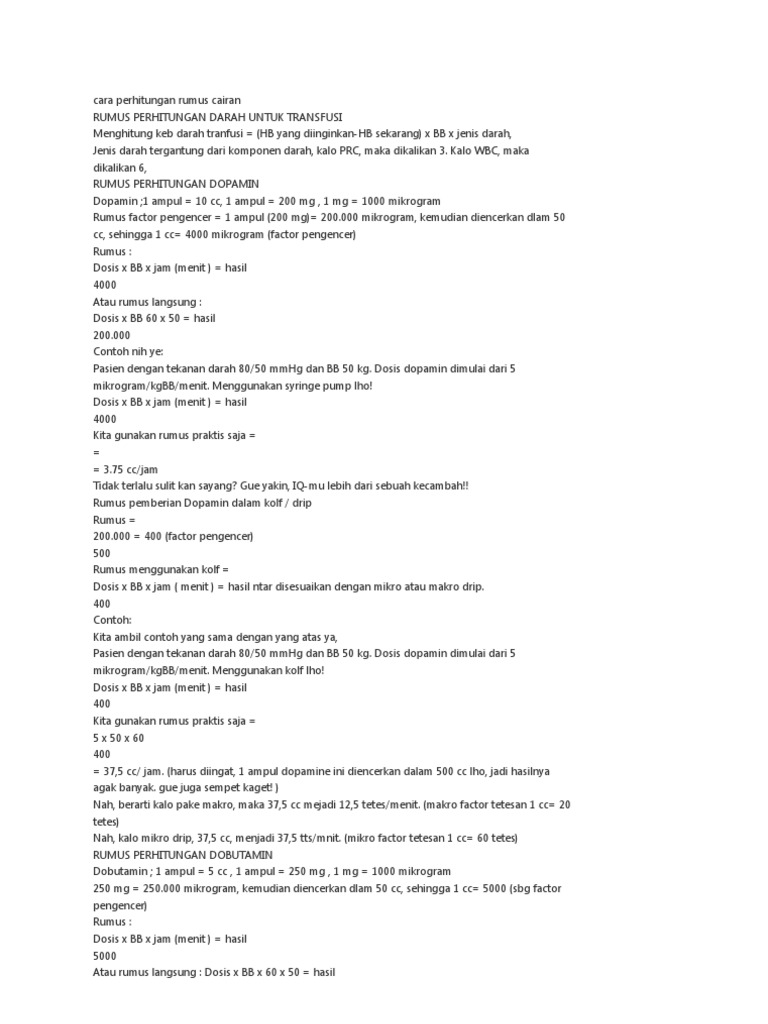 Cara Perhitungan Rumus Cairan | PDF