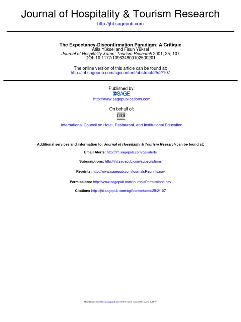 Yuksel (2001) The Expectancy Disconfirmation Paradigm | PDF | Customer ...