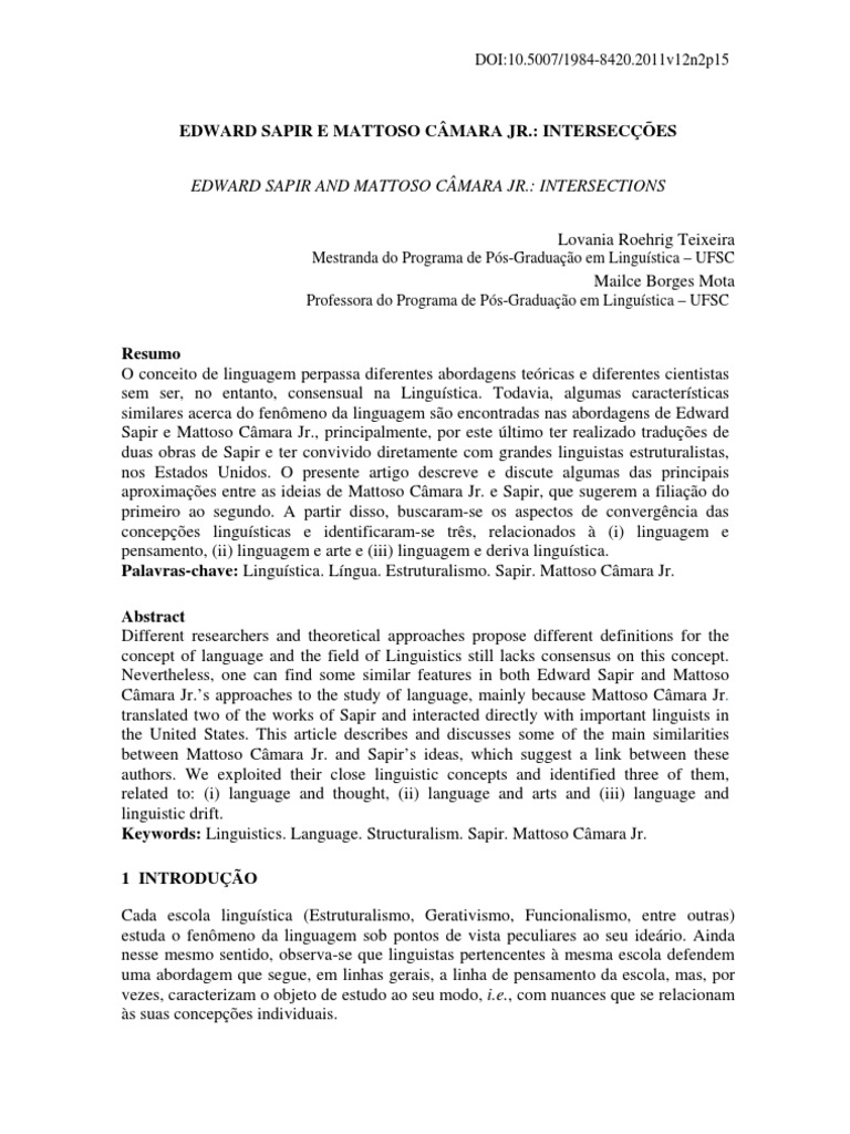 Sapir e Mattoso Câmara JR: Intersecções | PDF