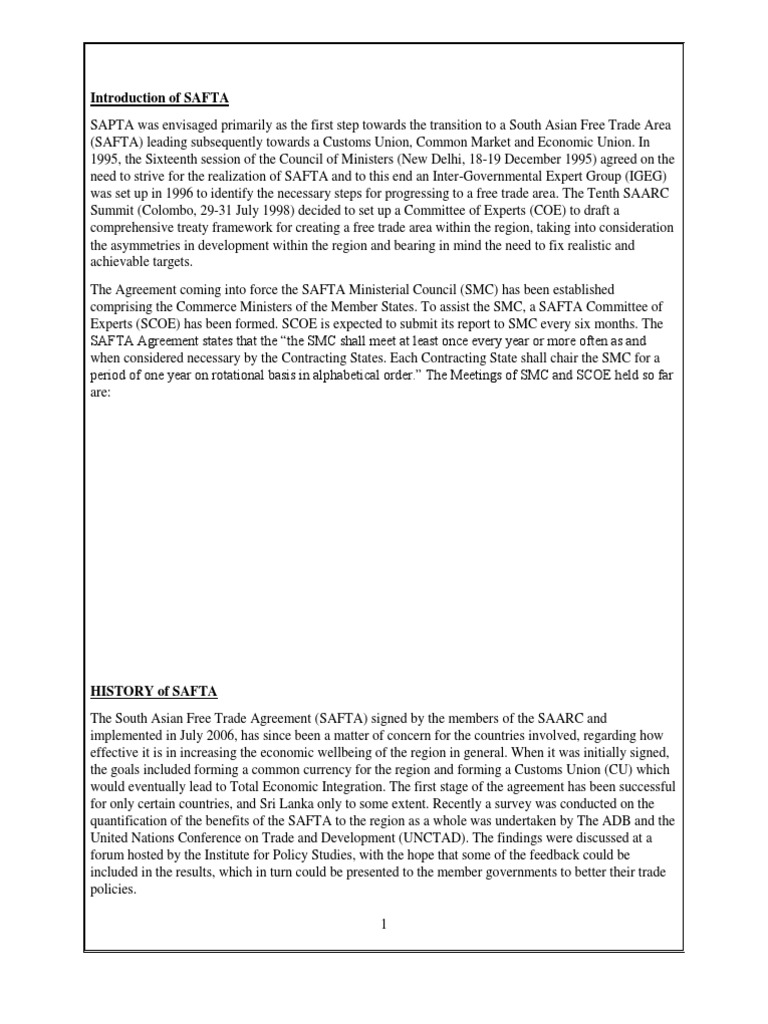 SAFTA | PDF | Trade | Free Trade