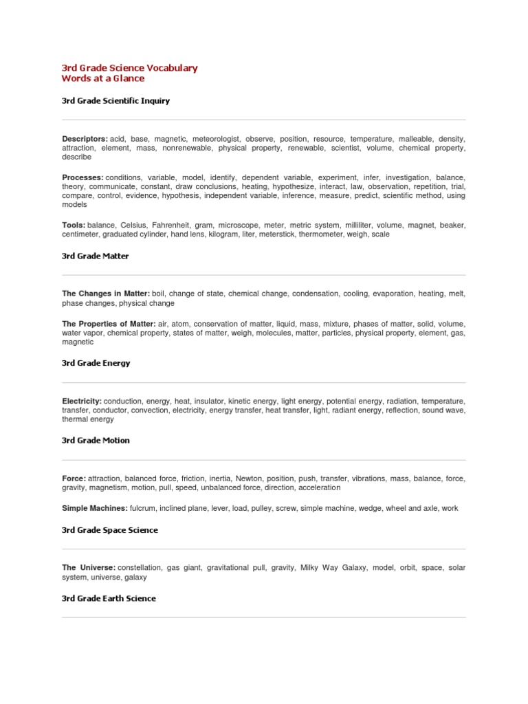3rd Grade Science Vocabulary Guide | PDF | Science & Mathematics