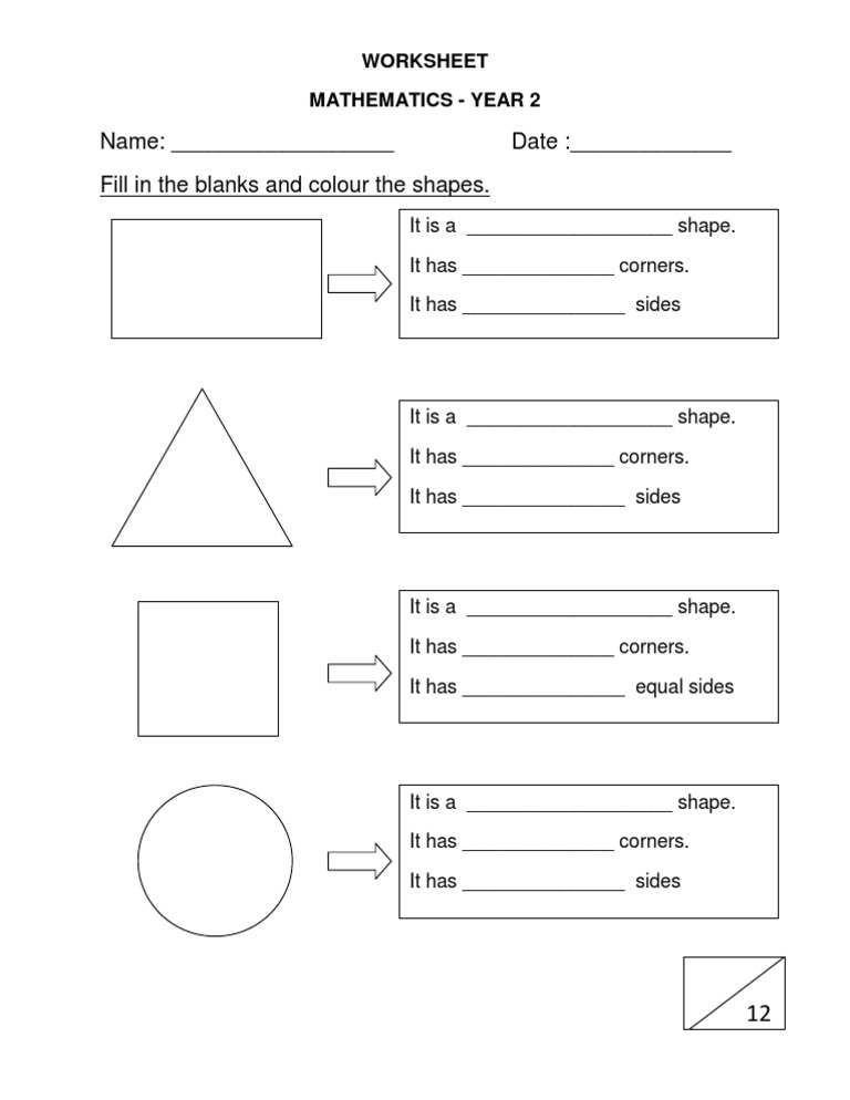 Year 2 Shapes Fill-in-the-Blanks Worksheet | PDF