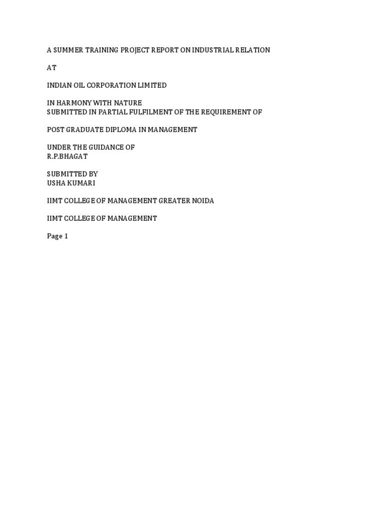 Project Report On Industrial Relation | PDF | Oil Refinery | Petroleum