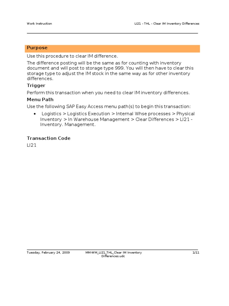 Wm Li21 Thl Clear Im Inventory Differences Pdf Warehouse Logistics 8531