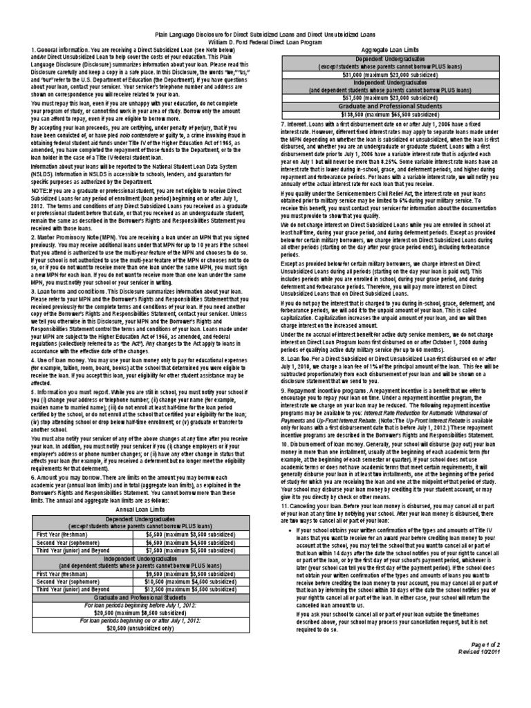 Plain Language Disclosure | PDF | Student Loan | Student Loans In The ...