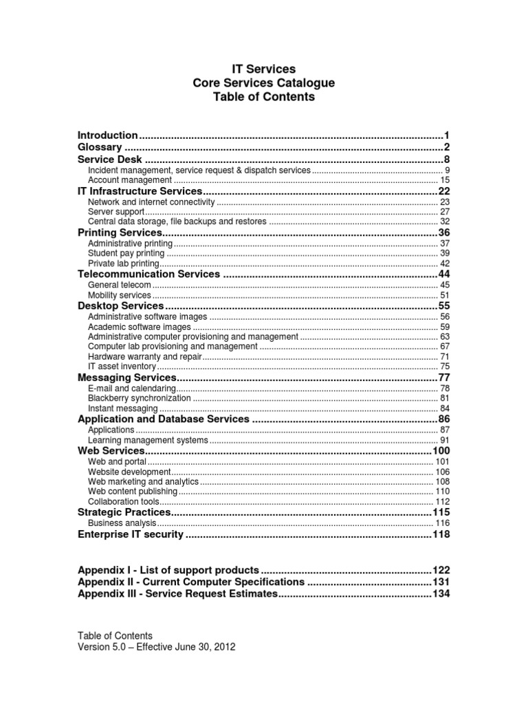 IT Services Core Services Catalogue | PDF | Computer Network | Service ...