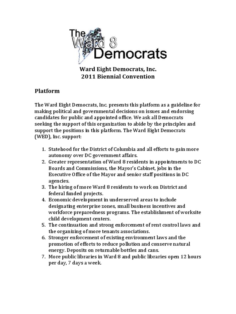 Ward Eight Democrats Platform, 2011 | PDF | Democratic Party (United ...