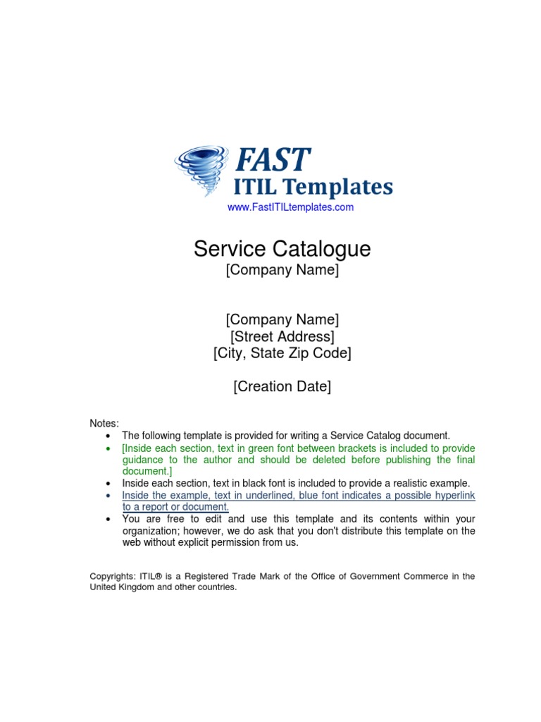 Service Catalogue Template | PDF | Service Level Agreement | Itil